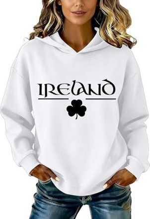 Generic HUIFUAO Irlande St Patrick Sweat &agrave; capuche pour femme Dr&ocirc;le Tr&egrave;fle Costume irlandais St Paddys Day Tr&egrave;fle Vert Chemises Vacances Hauts &agrave; manches longu
