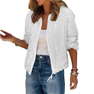 Generic Bol&eacute;ro &agrave; paillettes ouvert sur le devant pour femme - Cardigan court scintillant - Blazer l&eacute;ger &agrave; paillettes - V&ecirc;tement dext&eacute;rieur pour soir&eacute;e, club, 