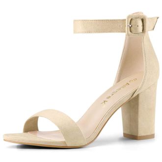 Allegra K Damen High Chunky Heel Schnalle Kn&ouml;chelriemen Sandalen Beige 42