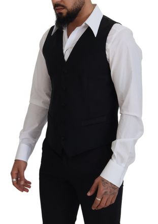 Dolce & Gabbana Mens Black Virgin Wool Waistcoat Formal Dress Vest