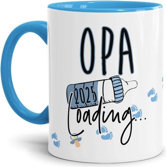 Tassendruck Tasse Babynews Du wirst Opa 2025 - Geschenkidee/Ladebalken/Endlich Schwanger/Schwangerschaft verkünden/Baby - Hellblau