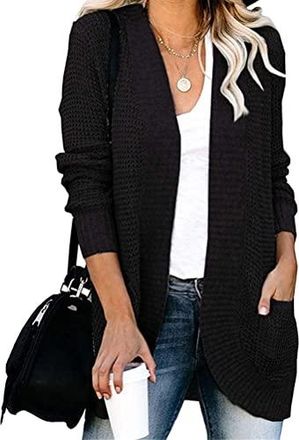 TOMWELL Gilet Femme Pulls Tricot Long Cardigan Veste Manches Longues Pull Manteau Hiver Chaud Tricoté Sweaters Couleur Unie Pull Cardigan Outwear avec Poches 