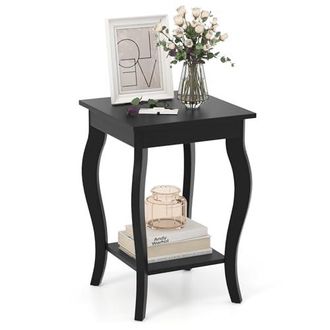 Giantex Table dangle carr&eacute;e, table basse, table basse en bois, design &agrave; deux niveaux, multi-usages, pour salon, chambre &agrave; coucher, taille compacte (noir 1)