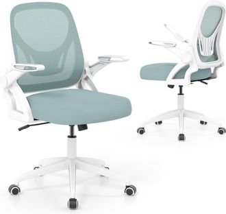 Giantex Bürostuhl Ergonomisch, Drehbarer Schreibtischstuhl mit Verstellbarer Höhe & Hochklappbaren Armlehnen, Computerstuhl mit Lendenwirbelstütze (Blau)