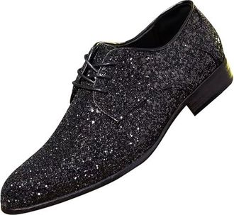 Generic Chaussures daffaires d&eacute;contract&eacute;es pour homme avec talons &eacute;pais et bout pointu en cuir paillet&eacute; Chaussures noires Hommes 42, Noir, 45 EU