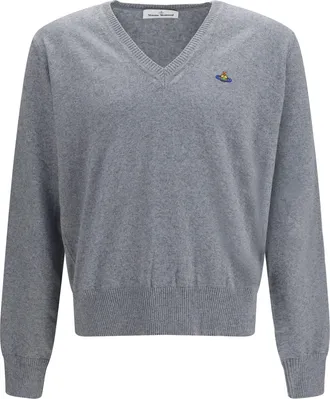 Vivienne Westwood Mens Sweater Mark Dark Grey Melange Cotton