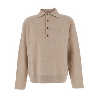 Jacquemus Pull Beige Col Polo en Laine - Homme - Pulls - Beige - Taille: L
