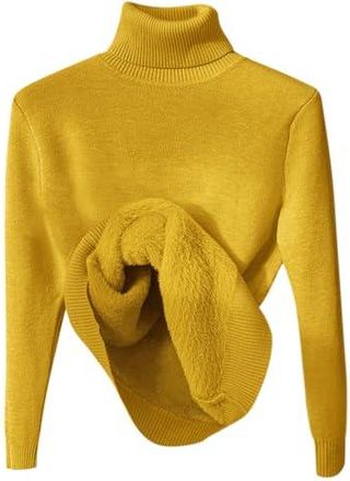 Minetom Pull Col Roulé Femme Pullover Manches Longues Doublé Polaire Pull Basique Chandail Casual Chaud sous-vêtement Thermique Hauts Tops A Jaune XL