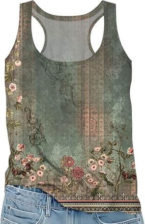 Generic Debardeur Femme Chic et &eacute;l&eacute;gant Imprim&eacute; Chemisier sans Manche Imprim&eacute; D&eacute;bardeur Crop Top Ete Haut Sexy Chic et Elegant Fluide Ample Caraco Vetement Fe