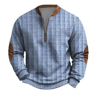 Generic Pull en tricot &eacute;pais pour homme avec fermeture &eacute;clair et manches longues imprim&eacute; sans col et sans capuche, bleu, XXL