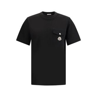Moncler Homme, Tops, Noir, Taille: S T-shirt col rond c&ocirc;tel&eacute; avec poche &agrave; rabat