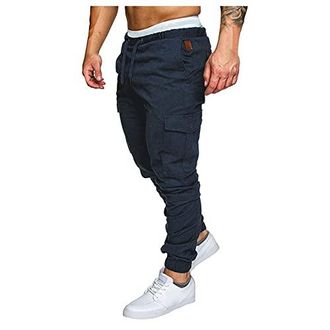 Generic Pantalon de jogging cargo l&eacute;ger et d&eacute;contract&eacute; pour homme - Pantalon de travail &agrave; revers - Taille &eacute;lastique - Plusieurs poches - Pantalon de combat - 