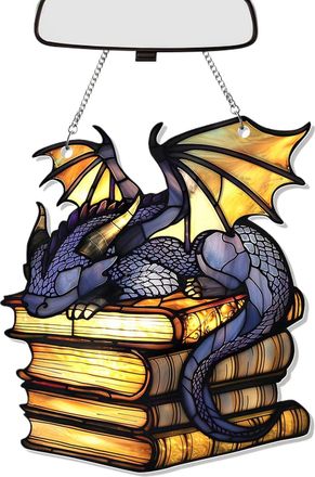 Generico Book Dragon Sun Catcher - Acryl-Anh&auml;nger, Fensterdekoration, Wanddekoration, kreatives h&auml;ngendes St&uuml;ck f&uuml;r B&uuml;cherliebhaber und Ideen
