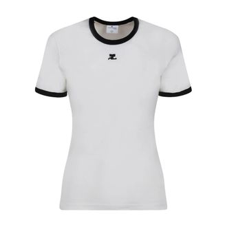 Courr&egrave;ges Signature Kontrast T-Shirt - - Tops - Damen - Wei&szlig; - L