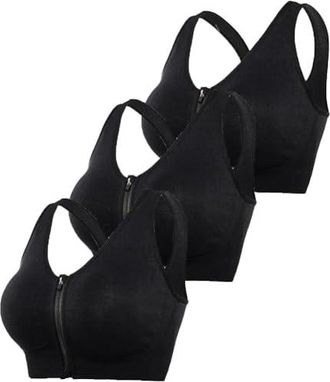 DODOING Lot de 3 soutiens-gorge de sport à fermeture éclair sur le devant pour femme - Soutien-gorge de yoga - Soutien-gorge de sport rembourré dos nageur, 1 