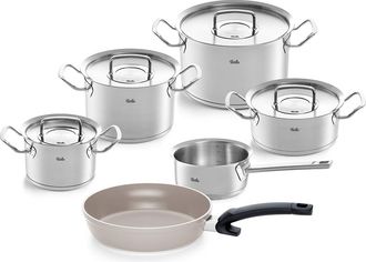 FISSLER Original-Profi Collection/Edelstahl-Kochtopfset, 6-teilig, inkl. Metall-Deckel + Ceratal Comfort Keramikpfanne 24 cm - Induktion