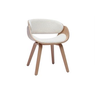 Miliboo Design-Stuhl aus wei&szlig;em Stoff mit Boucl&eacute;-Wolleffekt und hellem Holz bent