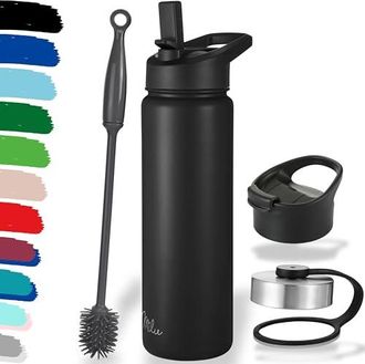 Milu Bouteille en acier inoxydable 500ml, 750ml, 1l (+3 couvercles) - Bouteille thermo avec paille, bouteille deau, pour boissons chaudes, froides et gazeu