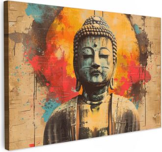MuchoWow © Leinwandbild Groß 120x80 cm XXL Dekoration Wohnzimmer Bilder Pictures Wall Decoration Living Room Wohnungs Deko Moderne Bild Buddha - Graffiti - Str
