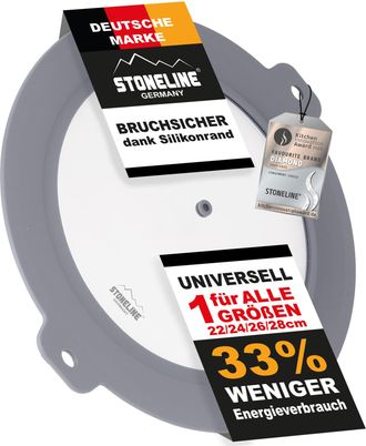 STONELINE 4 in 1 Universaldeckel für Töpfe und Pfannen mit 22/24/26/28 cm Universal Glasdeckel mit abgestuftem Silikonrand Platinsilikon, hitzebeständig platzsp