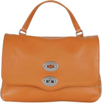 Zanellato Femme, Sacs, Orange, Taille: ONE Size Sac à main en cuir avec fermeture à verrou tournant et poignée supérieure