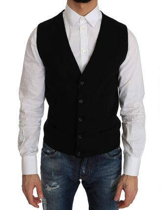 Dolce & Gabbana Mens Black Cotton Dress Woven Waistcoat