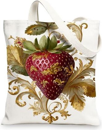 Generic Sacs fourre-tout en toile à motif de fraise, sacs dépicerie réutilisables, sacs dépicerie vintage, légers et lavables, sacs à bandoulière pour lextéri