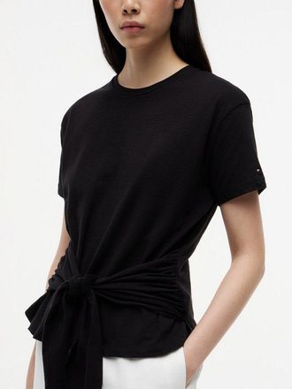 Tommy Hilfiger Kurzarmshirt CO SLUB KNOT SS TEE mit Bindeg&uuml;rtel in der Taille