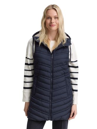 Tom Tailor Tom Tailor Damen Longstyle Steppweste mit Kapuze