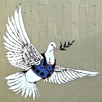 Homemania Wandbild, inspiriert von Autors Banksy Dove, Wandkunst, bedruckt, digital, Rahmen, mehrfarbig, Holz, Baumwolle, 60 x 60 x 3 cm