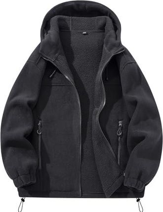 Generic Veste polaire pour homme avec fermeture éclair intégrale, légère et décontractée, veste dhiver chaude à capuche avec poches, fermeture éclair intégral