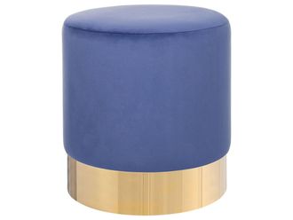 Beliani Runder Polster Pouf aus Samt blau Ottomane Sitzpouf Modern Barock Sophia