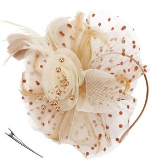 Dreshow Fascinators Hut Blume Mesh B&auml;nder Federn auf einem Stirnband und Einem Geteilten Clip Cocktail Tea Party Headwear f&uuml;r M&auml;dchen und Damen