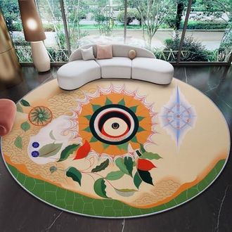 Generic Tapis Rond de Salon Luxe Art Abstrait boh&egrave;me pour Salle &agrave; Manger Bureau Lavable en Machine et Poil Court 180 cm (Round) Tapis Chambre avec Dos Antid&eacute;r