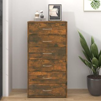 vidaXL Buffet avec 6 tiroirs Ch&ecirc;ne fum&eacute; 50x34x96 cm Bois ding&eacute;nierie
