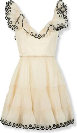 Zimmermann Femme, Robes, Beige, Taille: 38 FR Embroidered Frilled Mini Dress