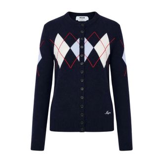 Msgm Argyle Rundhals-Strickjacke - - Knitwear - Damen - Blau - M