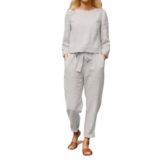 Generic Co Ord Ensembles pour femmes V&ecirc;tements de couleur unie Haut pliss&eacute; &agrave; manches longues et pantalon ample &agrave; jambe large Costume d&eacute;contract&eacute; Ensemble de s