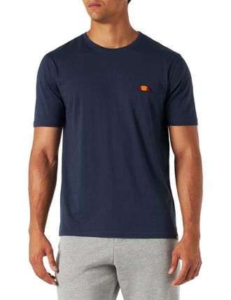 Ellesse Kurzarm-T-Shirt f&uuml;r Herren, Rundhalsausschnitt, Logo-Patch, Stickerei, 100 % Baumwolle, blau, Medium
