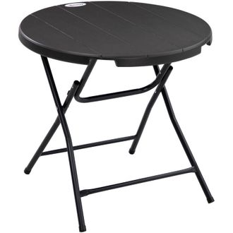 OUTSUNNY Table de jardin pliable 4 personnes table ronde pliante &Oslash; 80 cm acier &eacute;poxy plateau HDPE aspect bois gris