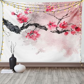 Abakuhaus Blumen Wandteppich und Tagesdecke, Aquarell-Blumenkunst aus Weiches Mikrofaser Stoff Waschbar ohne Verblassen Digitaldruck, 230 x 140 cm, Dunkle Koral