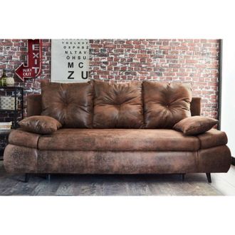 Best Mobilier Bestmobilier - Larson - einzelsofa 3-sitzer schlaffunktion - mit bettkasten aufbewahrung - industrieller stil - braun