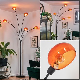 HOFSTEIN Stehleuchte Nikkala, Stehlampe aus Metall in Schwarz/Orange mit Marmorfu&szlig;, verstellbare Leuchte im Retro/Vintage-Design, Schalter am Geh&auml;use, E14, Woh