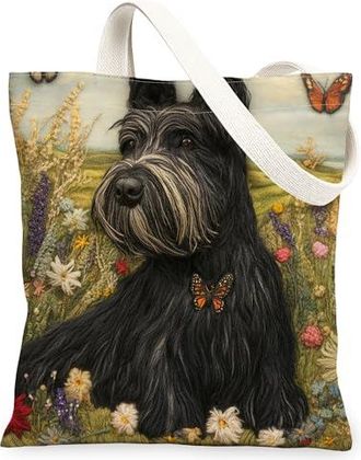 Generic Sac fourre-tout en toile motif terrier &eacute;cossais printanier, 33 x 38,1 cm, sac d&eacute;picerie r&eacute;utilisable pour femme, peinture danimaux domestiques, d&eacute;cora