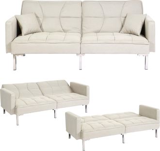 Mendler Schlafsofa HWC-K65, Schlafcouch Bettsofa Gästebett, Schlaffunktion Liegefläche 170x104 cm - Stoff/Textil Creme-beige