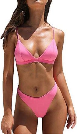 Generic Bikini pour femme - Élégant et sexy - Deux pièces - Col en V - Triangle - Push Up - Curvy - Maillot de bain - Haut de bikini avec rembourrage - Sans a