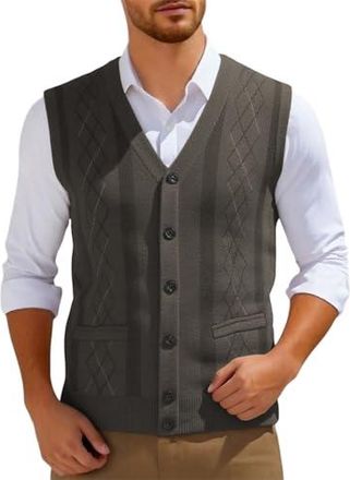 Generico Gilets en tricot pour homme, pull vintage m&eacute;di&eacute;val en jersey &eacute;pais avec col en V, v&ecirc;tements inf&eacute;rieurs du costume classique cardigan en laine pour hom