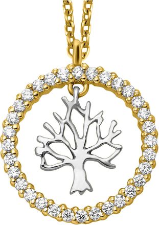 Julie Julsen Anh&auml;nger mit Kette 925/- Sterling Silber rhodiniert/vergoldet Lebensbaum Zirkonia