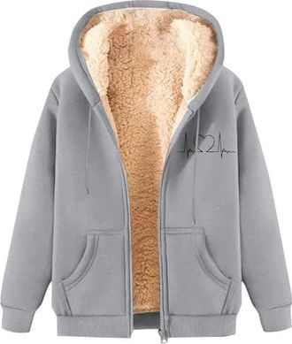 Generic Vestes pour femmes et hommes et fermeture &eacute;clair &agrave; capuche en polaire avec poches Motif battements de coeur 2026, gris clair, XXL