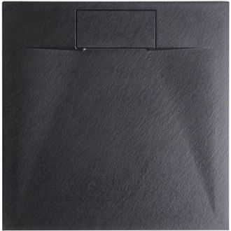 Beliani Duschwanne Schwarz SMC-Masse Steinoptik Flach Quadratisch 90x90 cm mit Ablauf Seitlich Ablaufgarnitur Ablaufrinne Schürze 3 cm Hoch Duschtasse